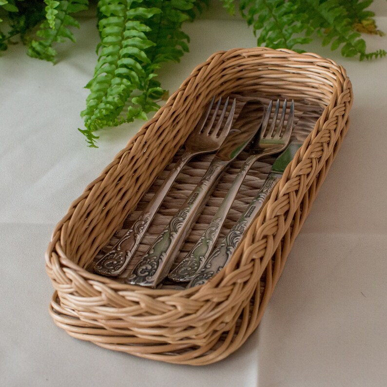 Wicker Flatware Basket / Tray / Platter - Etsy