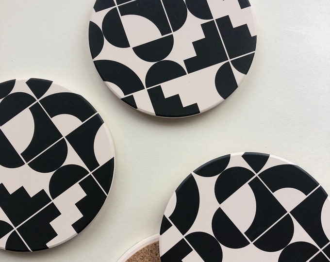 GEOMETRIC COASTERS Set of 4 Ceramic Coasters Absorbent | Etsy