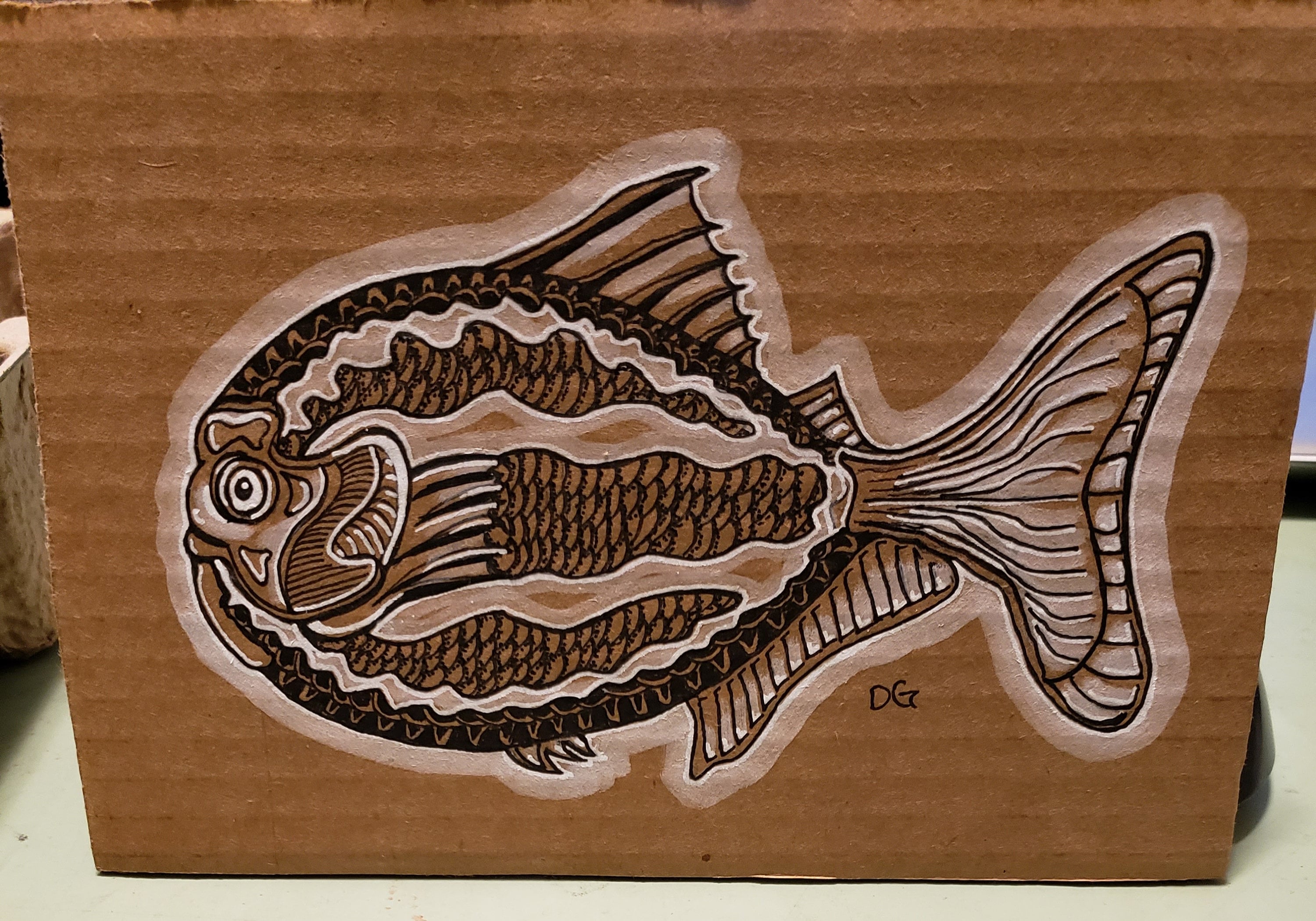 Fish Illustration in Marker on Cardboard. Original Hand Drawn - Etsy