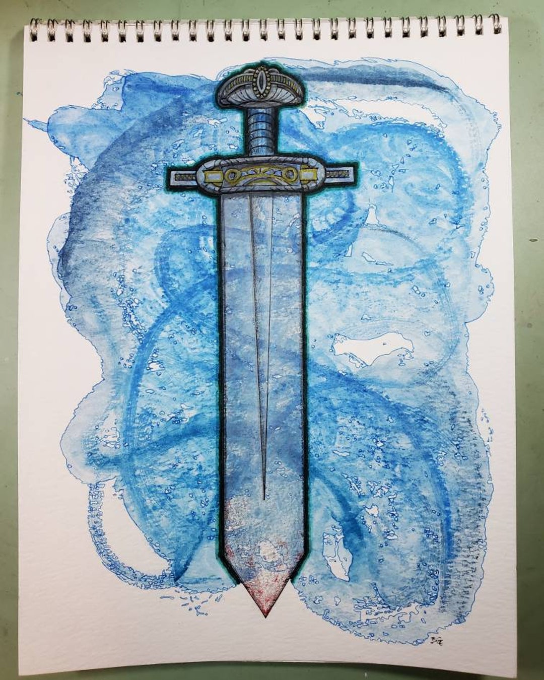 Old World Dagger in Water. A Unique, Hand-painted Watercolor and Marker ...