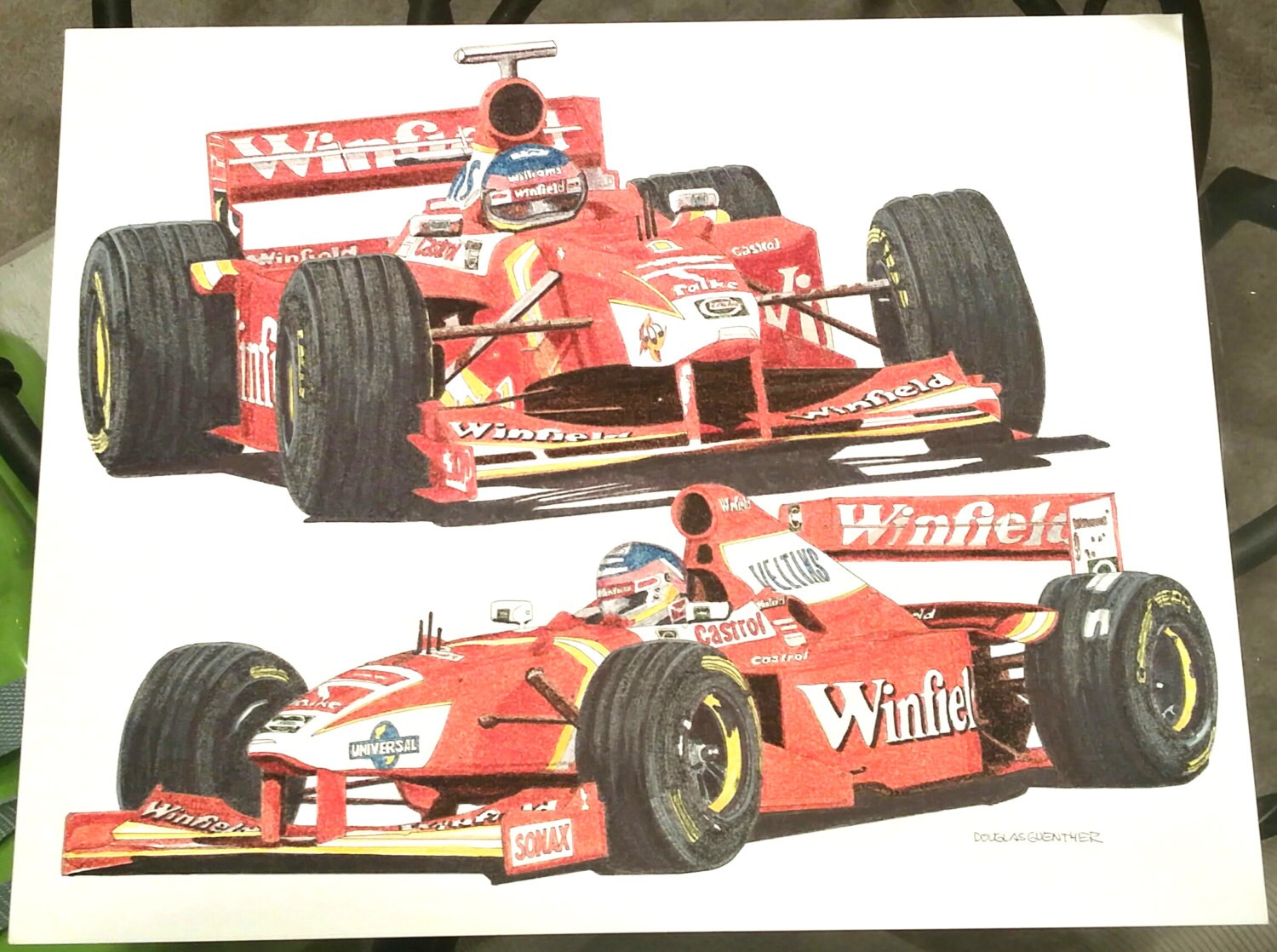 F1 Jacques Villeneuve! Original Art. the '98 Williams FW20 Winfield Car ...