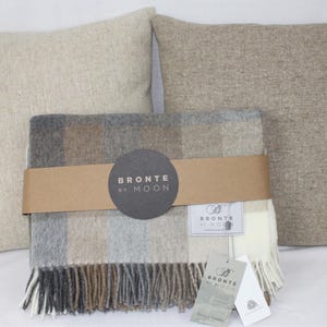 Bronte by Moon Natural Herringbone Pure New Wool Tartan Throw Blanket ...