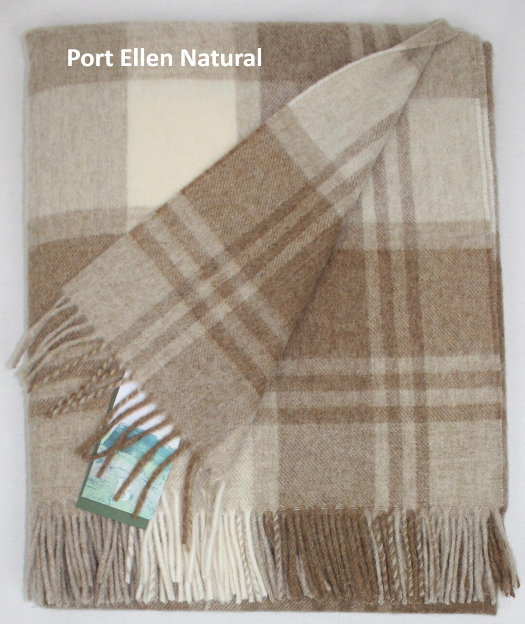 Bronte by Moon Port Ellen Natural Beige Check Throw 100% Merino ...