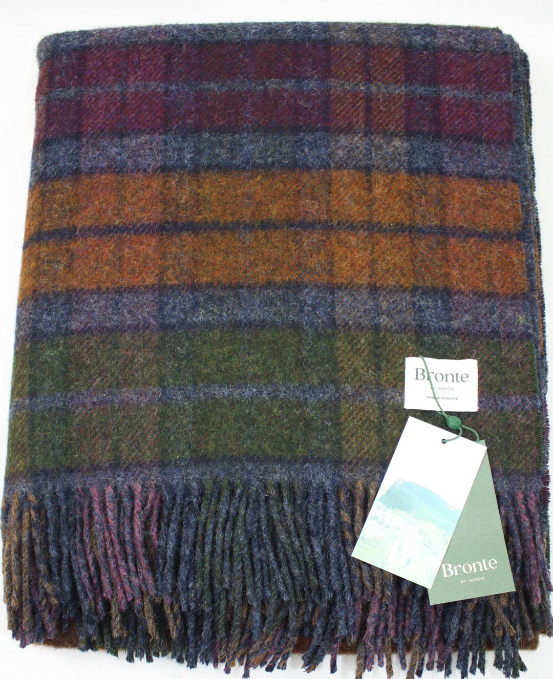 Bronte by Moon Reversible Throw in Blue Green Copper Maroon 100% Pure ...