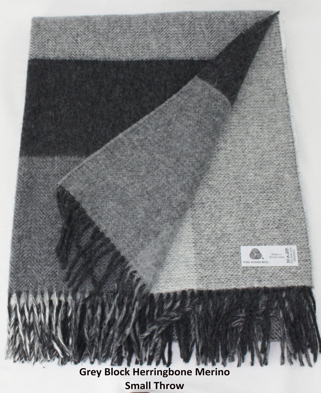 Bronte by Moon Grey Block Herringbone Reversible Merino Wool Small ...