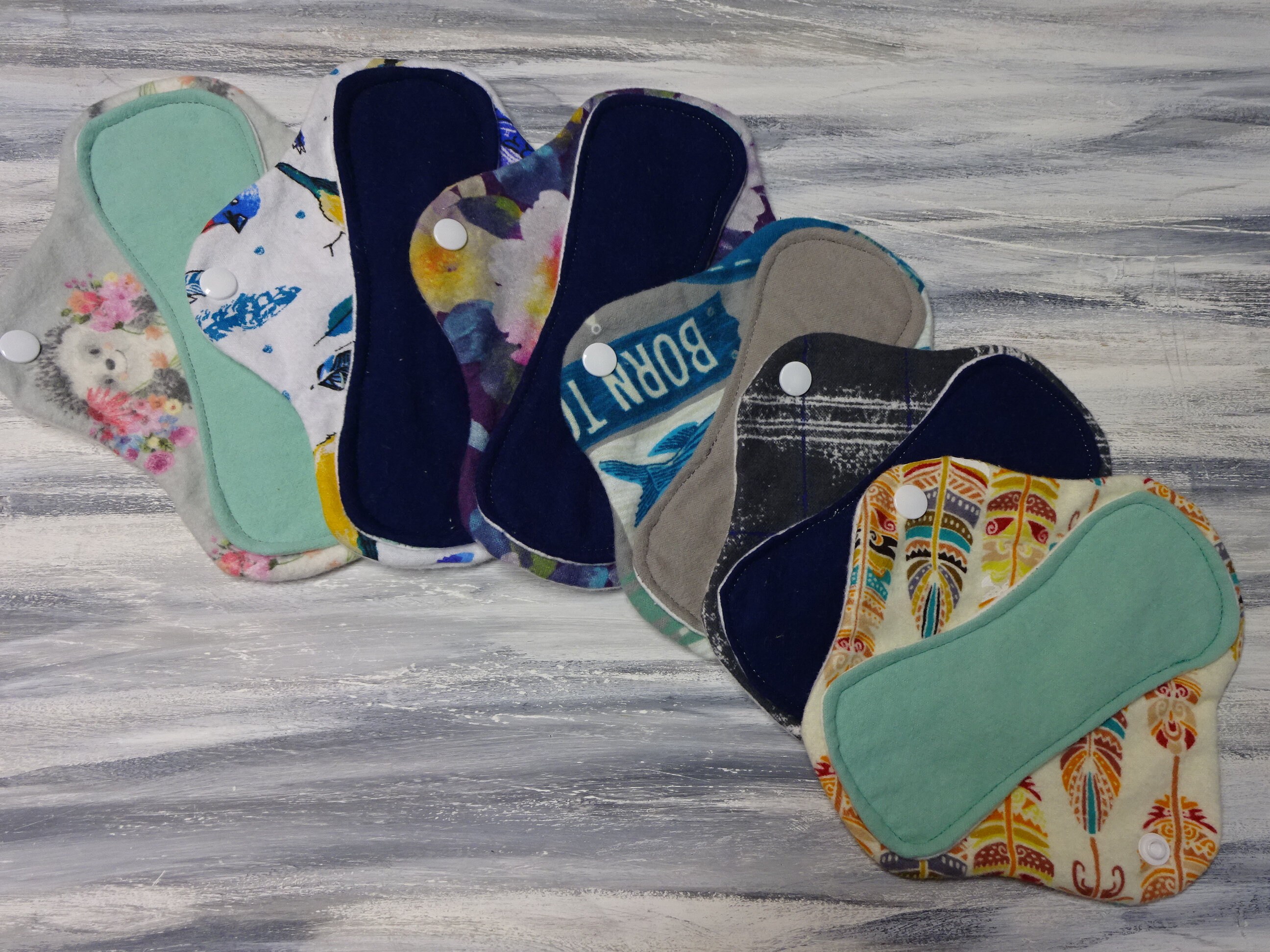 Light Medium Heavy Super REUSABLE CLOTH PADS great shape pads w/ wings ...