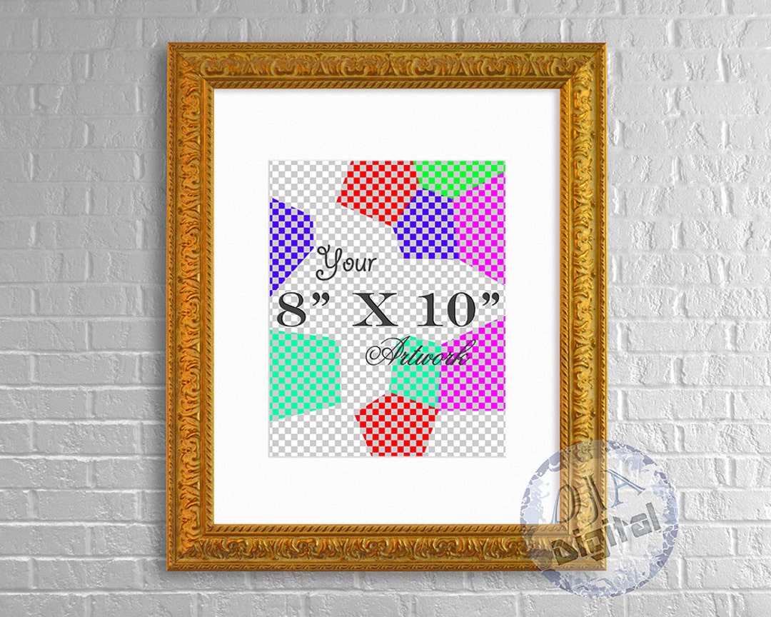 Ornate Gold Frame Wall Art Mockup, Matted, 11x14, Vertical, White Brick ...