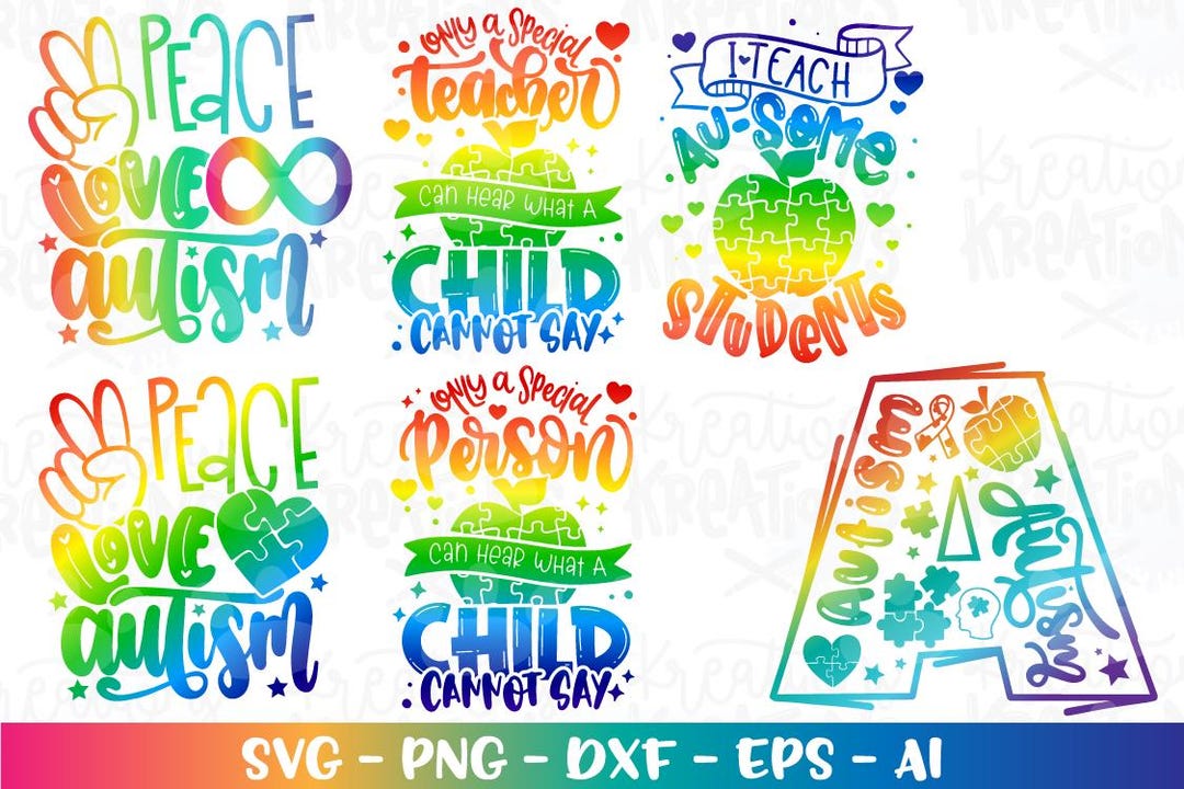 Autism Awareness SVG Autism Bundle Teacher Heart Shape Quote Cute Print ...