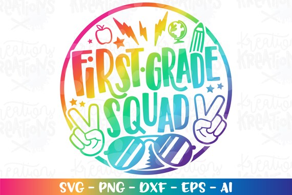 Back to School Svg First Grade SQUAD Svg Hand Color Kids Girl - Etsy