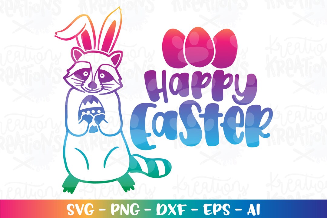 Happy Easter Svg Cute Raccoon Easter Bunny Hand Drawn Iron on - Etsy