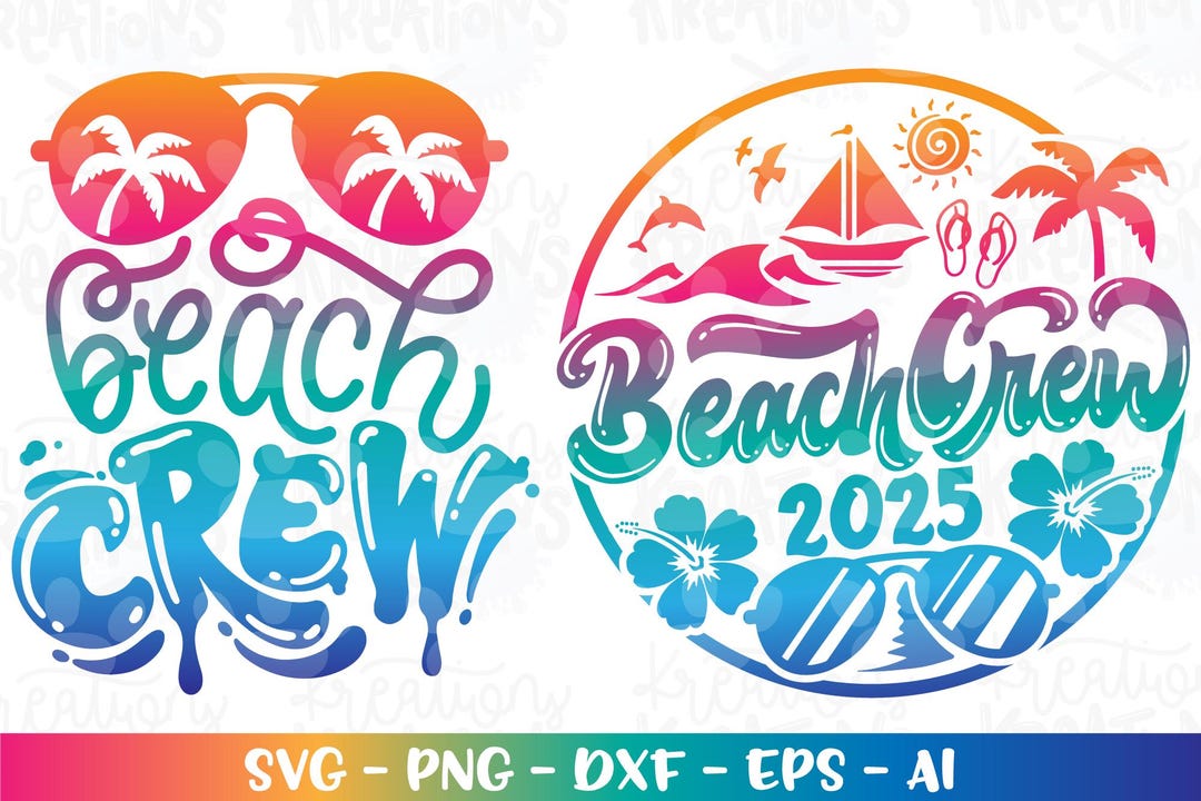 Beach Crew Svg Palm Trees Svg Beach Sunglasses Beach Summer Print Decal ...