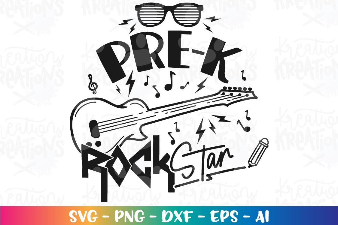 PRE-K Svg Pre-k Rockstar SVG Teacher Rocks Electric Guitar Kids School ...