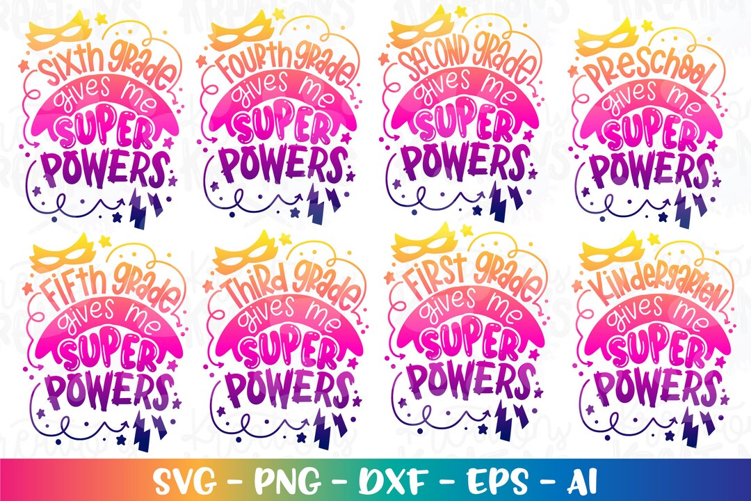 Back to School Bundle SVG Super Hero Powers Kindergarten to 6th Grade ...