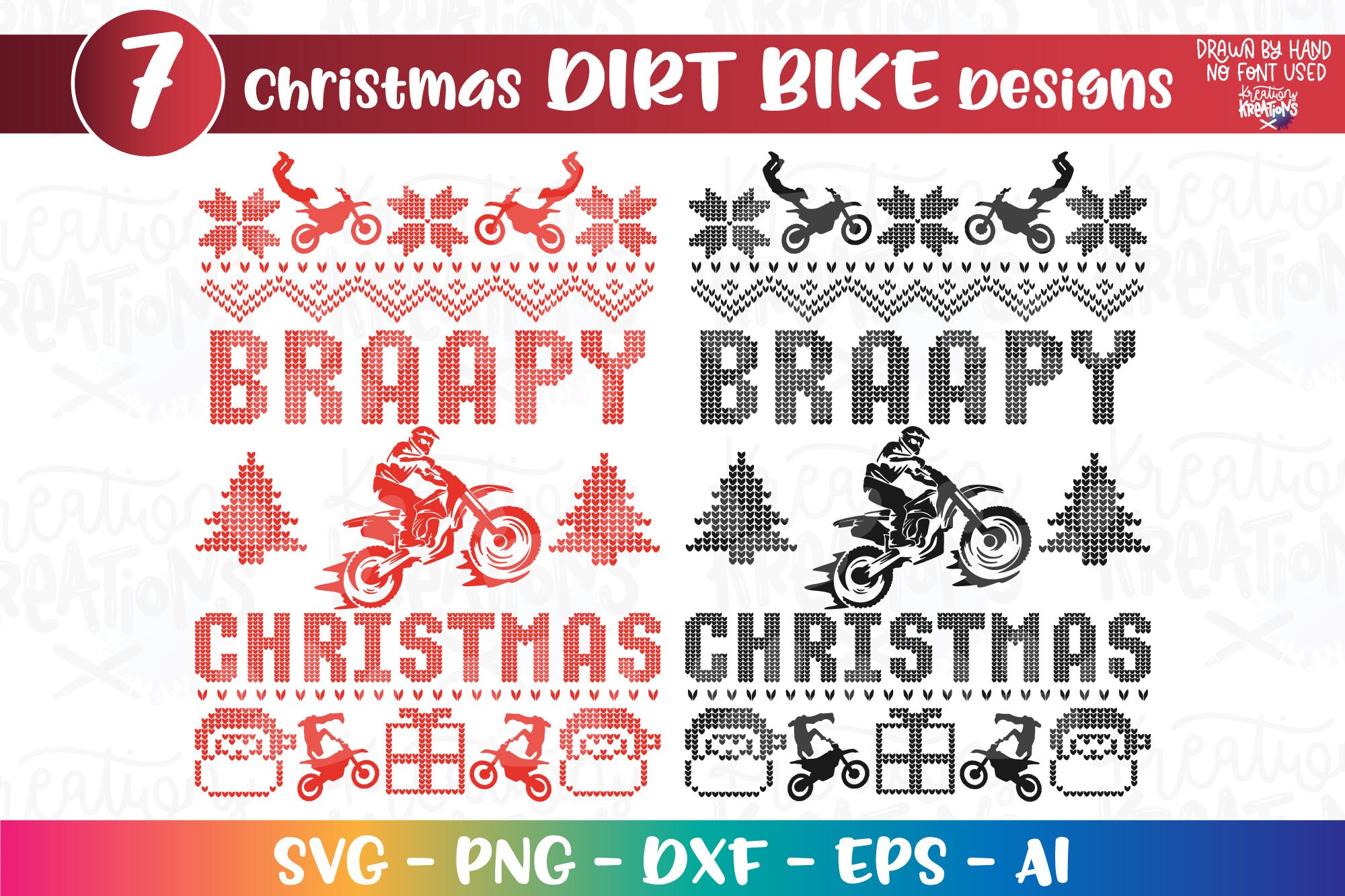 Christmas Dirt Bike Bundle SVG 7 Designs Motorcross Braap Print Iron on ...