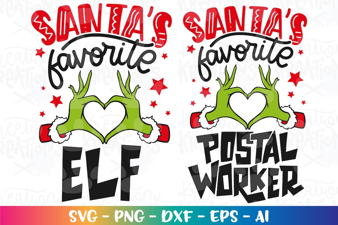 Santa's Favorite Postal Worker / Elf SVG Christmas Quotes Hand Drawn ...