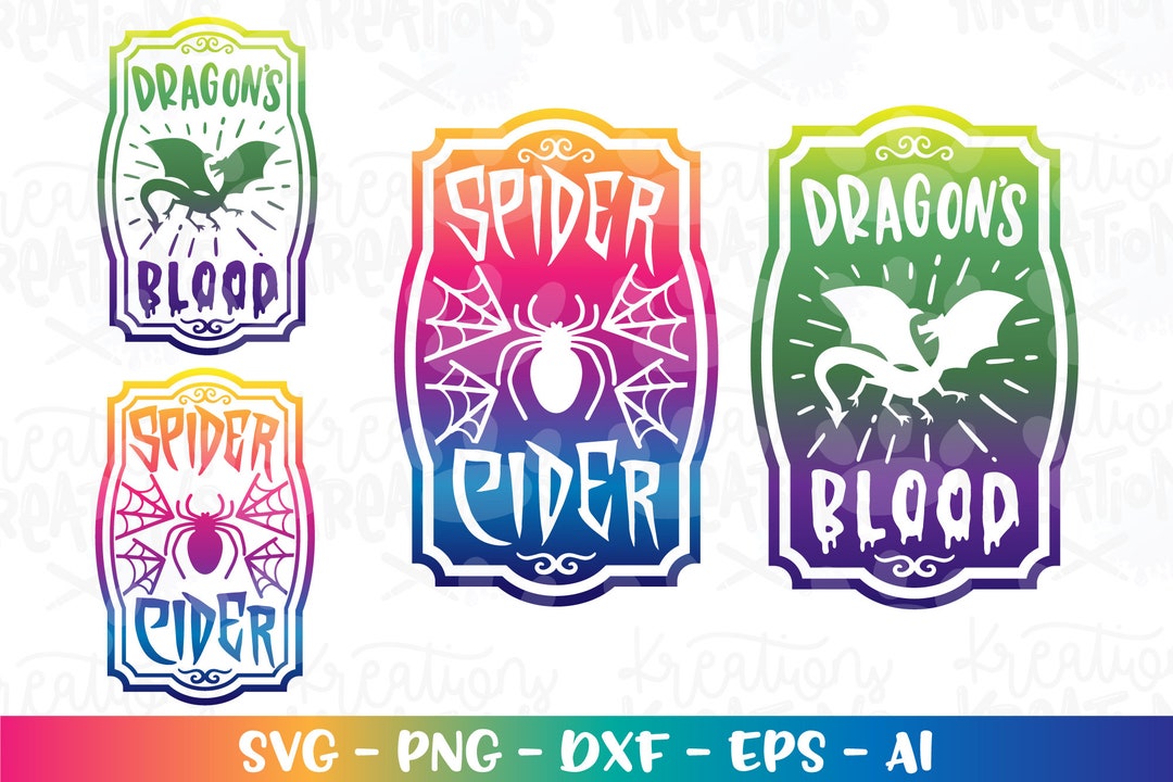 Halloween Potion Labels SVG Dragons Blood Spider Cider Bottles Color ...