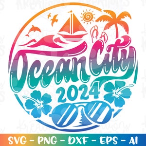 OCEAN CITY Beach Svg Summer Beach Emblem Svg Hand Drawn Color Print ...