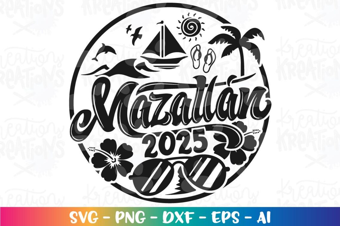 Mazatlan Beach Svg Mexico Summer Beach Emblem Svg Hand Drawn Print ...