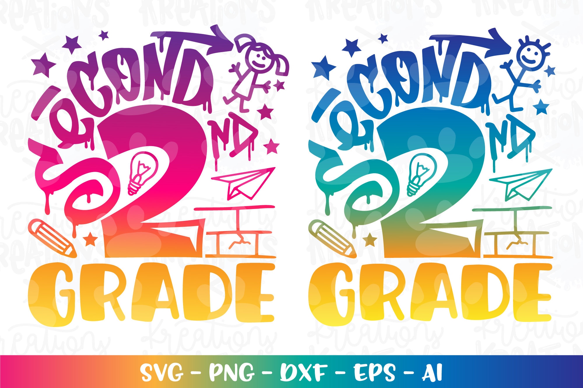 Back to School Svg Second Grade 2nd Graffiti Hand Drawn Color Kids Girl ...