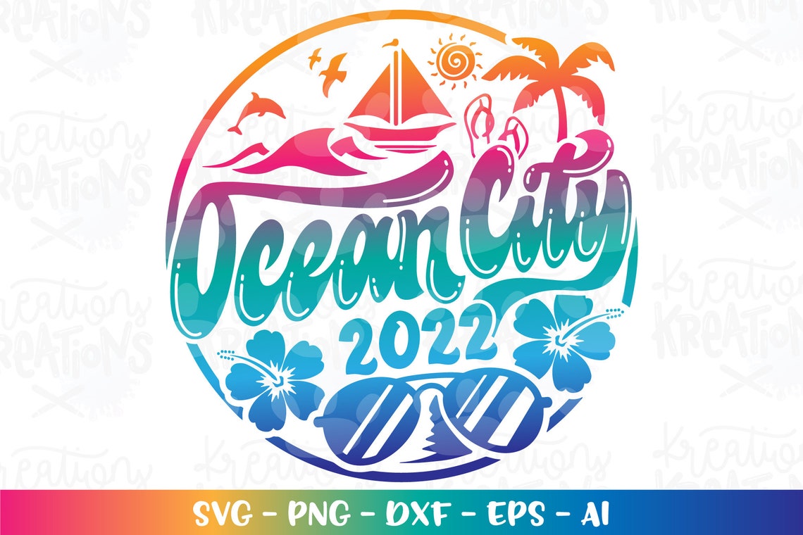 OCEAN CITY Beach Svg Summer Beach Emblem Svg Hand Drawn Color - Etsy