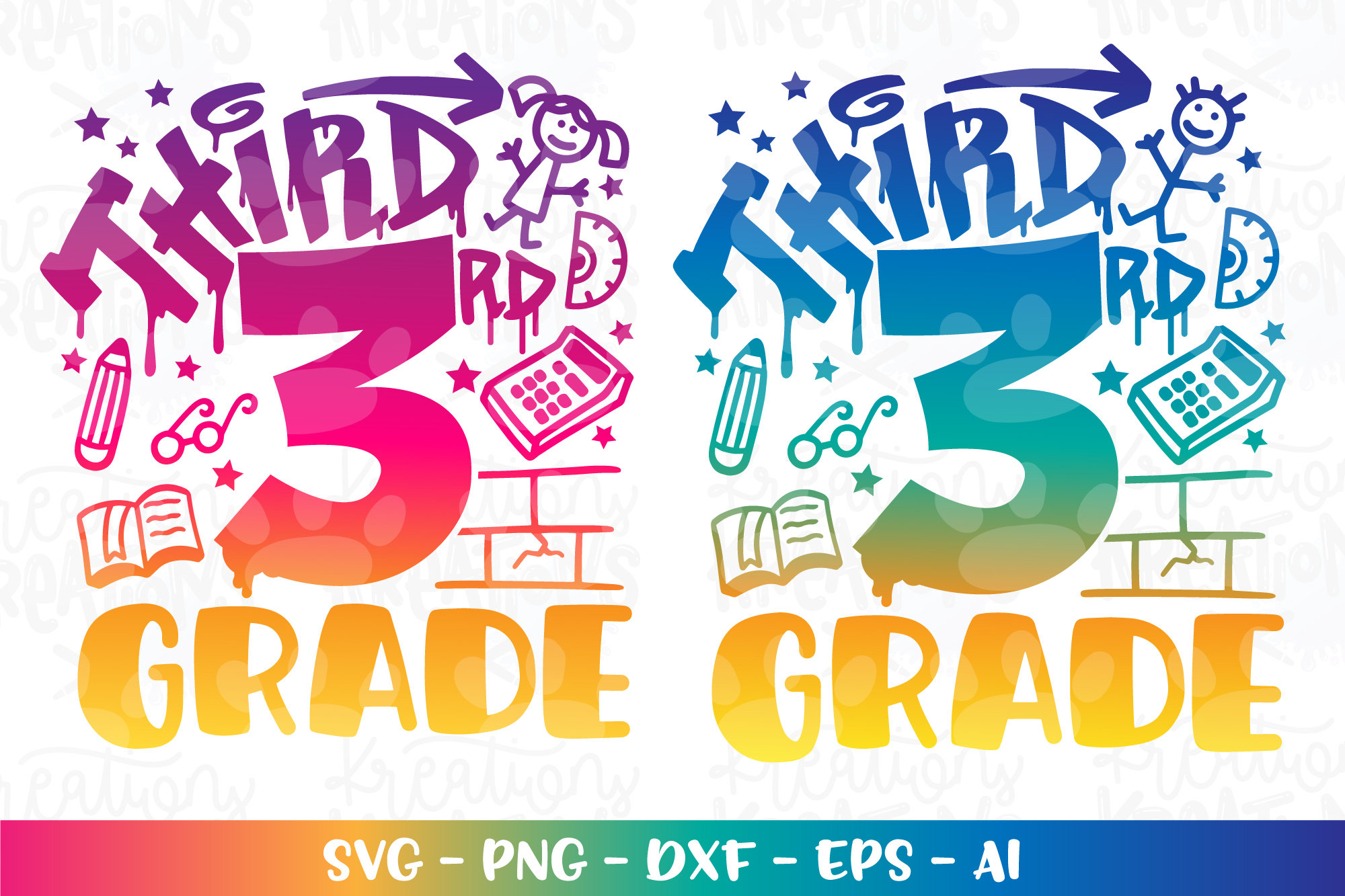 Back to school svg Third grade 3rd graffiti hand drawn color | Etsy