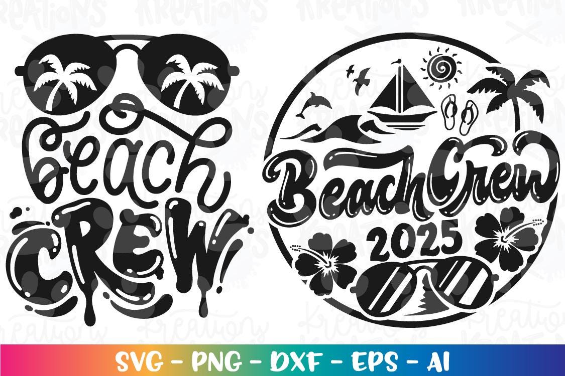 Beach Crew Svg Palm Trees Svg Beach Sunglasses Beach Summer Print Decal ...