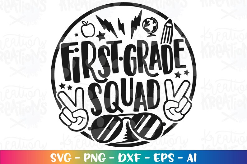 Back to School Svg First Grade SQUAD Svg Hand Color Kids Girl - Etsy