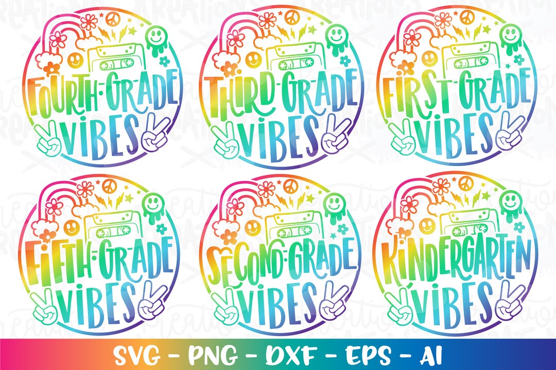 Back to School Bundle Svg Kindergarten 1st - 5th Grade Vibes Retro 70s ...