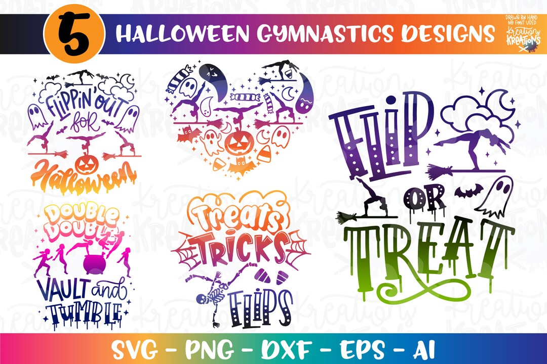 Halloween Gymnastics Bundle SVG Heart Jump Flip Tumble Print Iron on ...