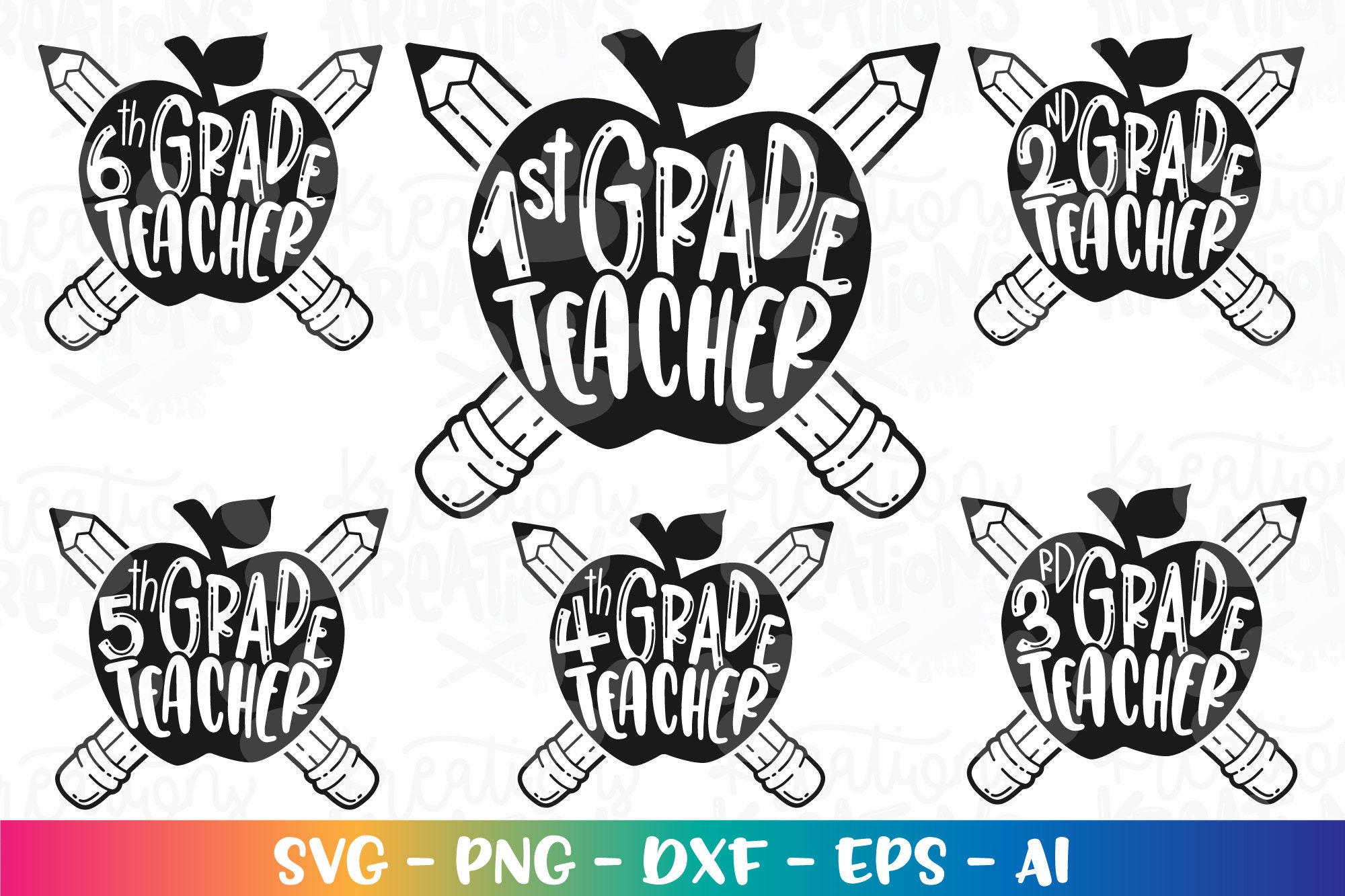 Teacher Bundle Pack SVG 1st to 6th Grade Teacher Print Iron on Cut ...