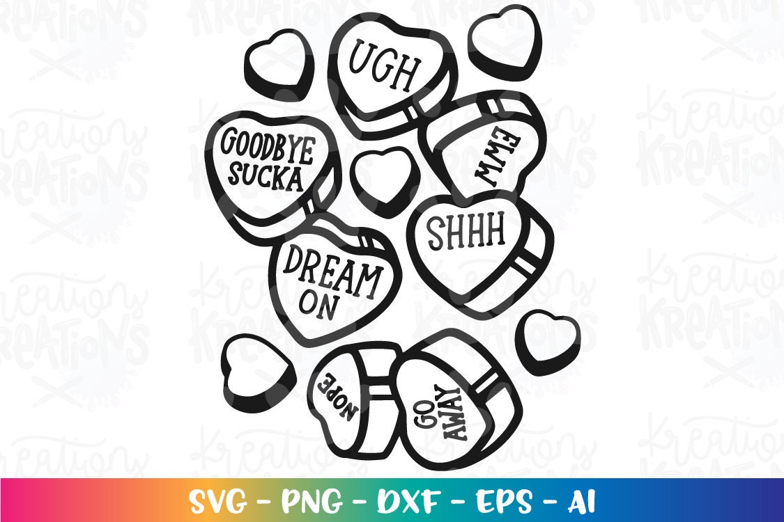 Candy Hearts SVG Rejection Sayings Valentine's Day Funny | Etsy