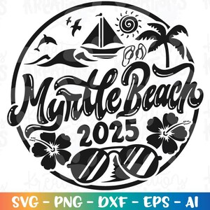 Myrtle Beach Svg Summer Beach Emblem Svg Hand Drawn Svg Print Decal ...