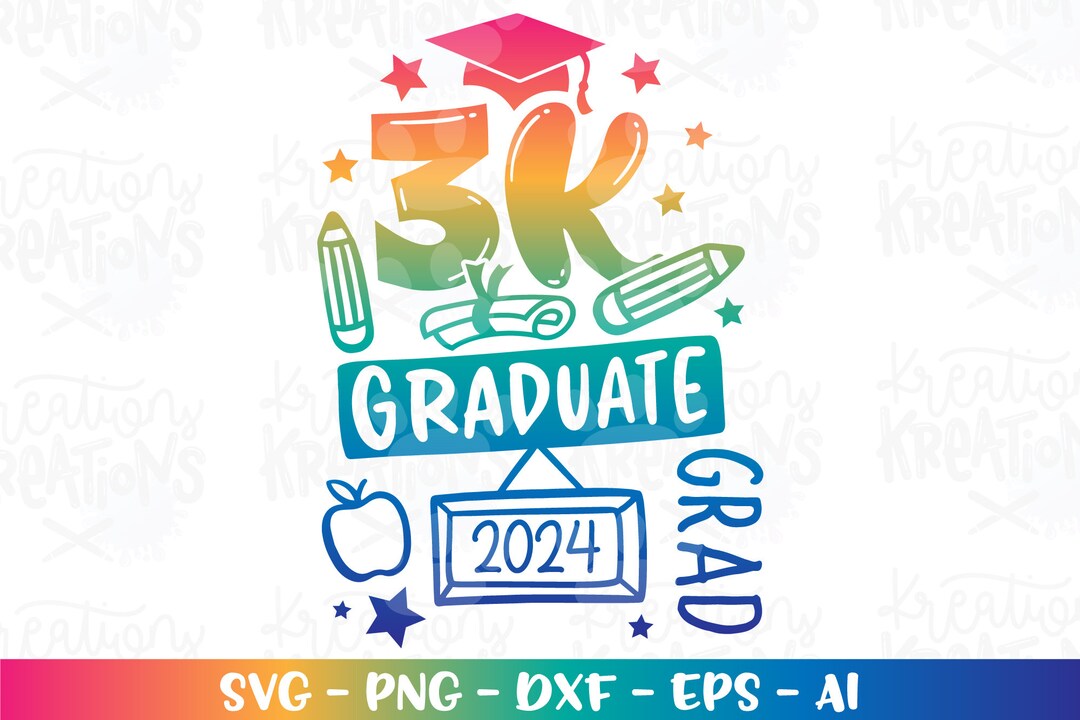 3K Graduate SVG 3-K Kindergarten 2024 Graduation Grad Silhouette Cut ...