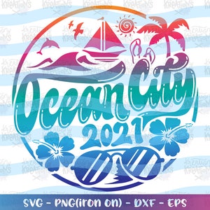 OCEAN CITY Beach svg Summer Beach emblem svg hand drawn color | Etsy