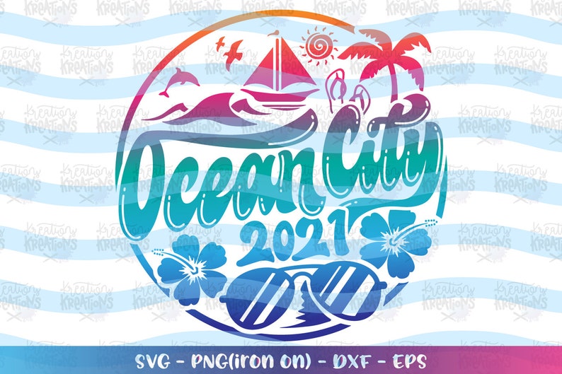 OCEAN CITY Beach svg Summer Beach emblem svg hand drawn color | Etsy