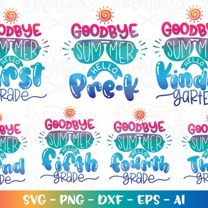 Back to School Bundle Pack Svg Goodbye Summer Hello Kindergarten Pre-k ...
