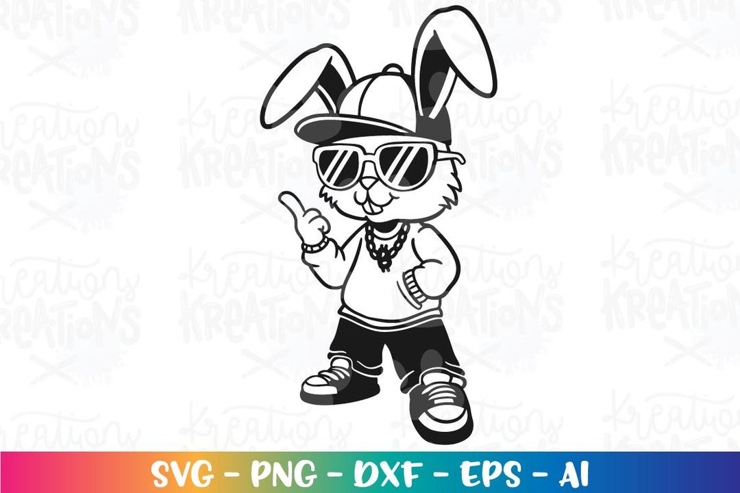 Hip Hop Bunny Clip Art Illustration Svg Easter Bunny 90s Hip Hop Design ...