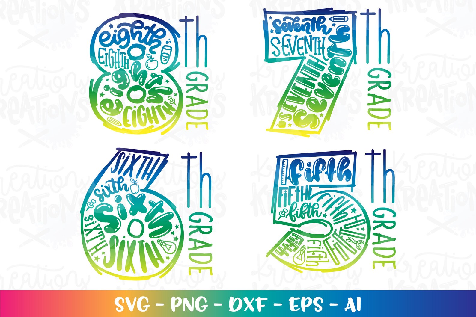 Back to School Bundle Pack Svg Kindergarten Pre-k 1st to 12th - Etsy