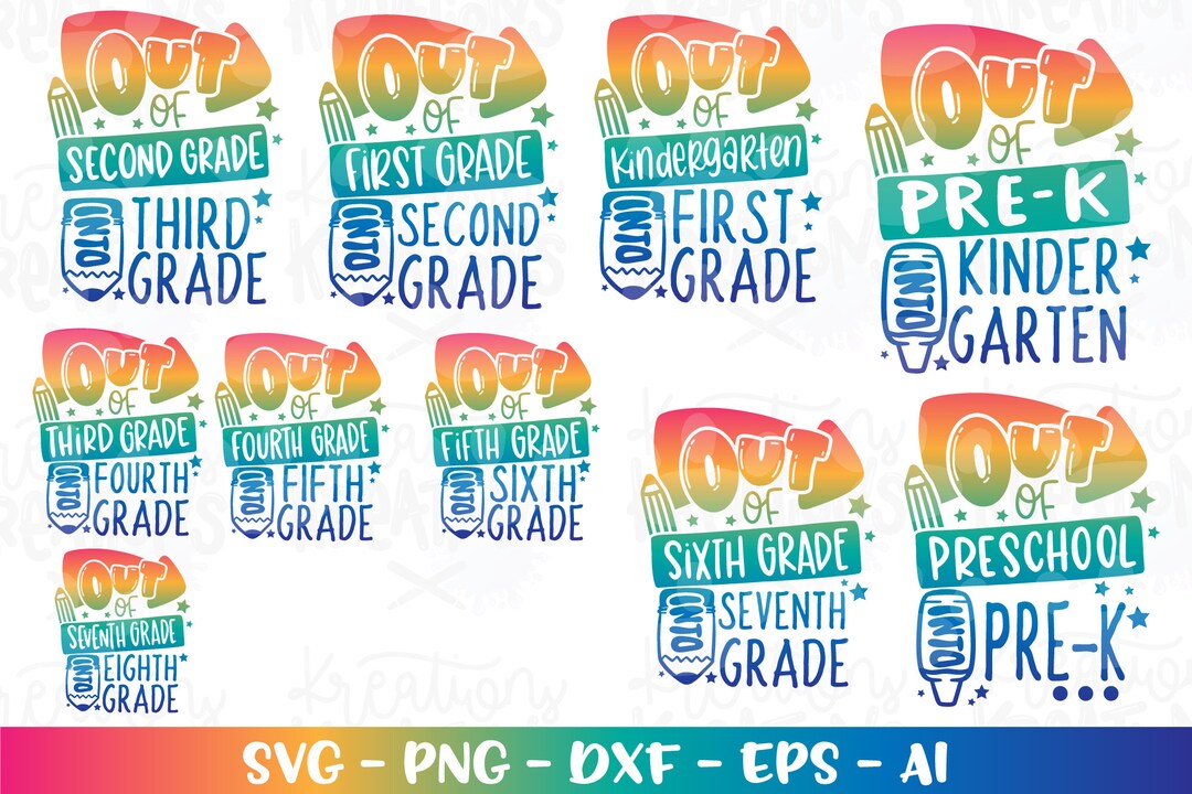 Back to School Bundle Pack Svg Out of Into PREK Kindergarten 1st to 8th ...