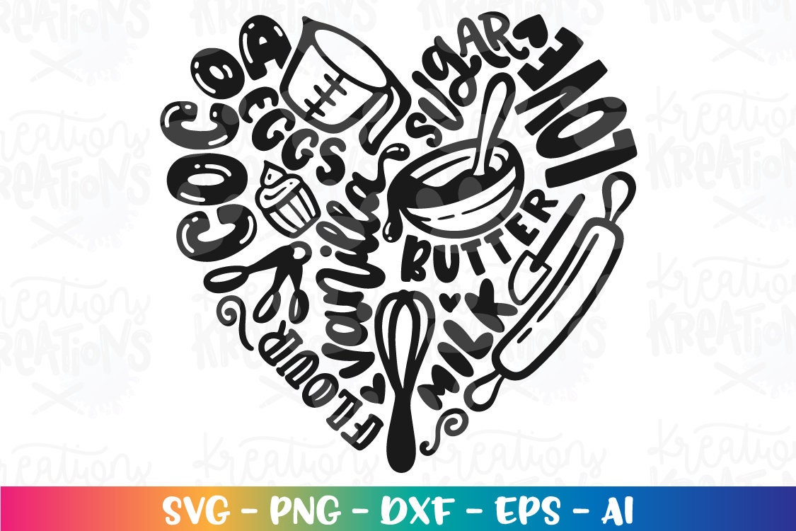 Baking Svg Ingredients Elements Heart Love SVG Bake Baker Cake Apron ...