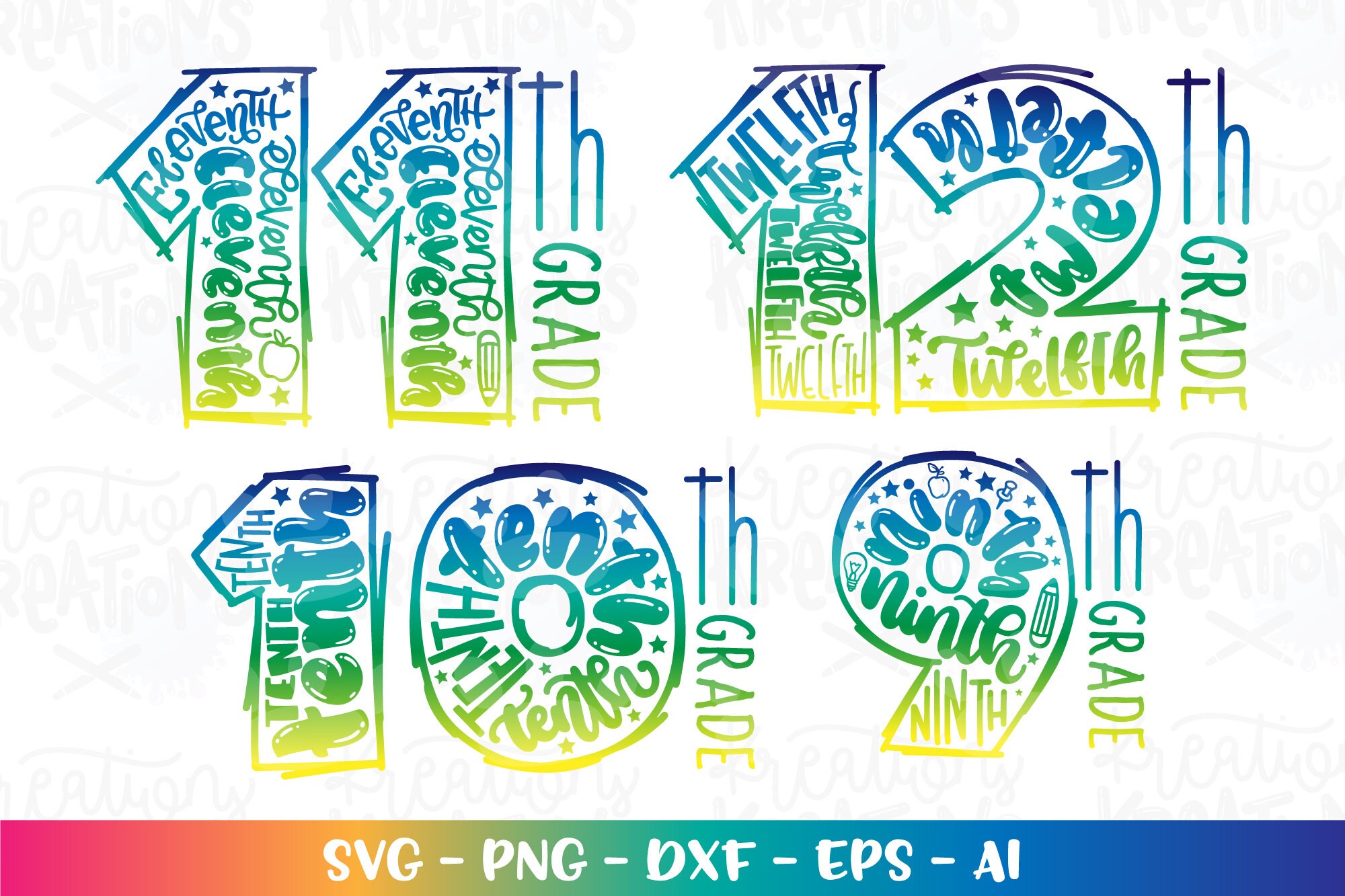 Back to School Bundle Pack Svg Kindergarten Pre-k 1st to 12th - Etsy