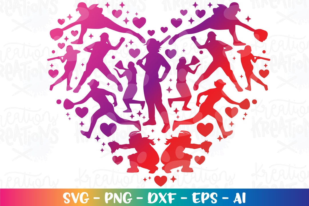 SOFTBALL Heart Shape SVG Sotball Girl Cute Valentine's Day Print Iron ...