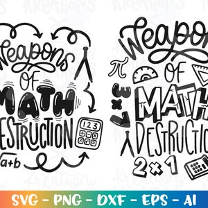 Weapons of MATH Destruction SVG Teacher Classroom Math Quote Funny ...