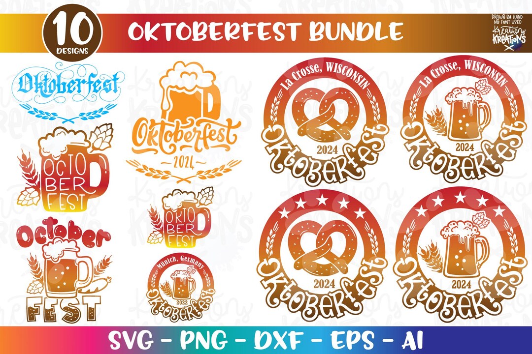 Oktoberfest BUNDLE 10 Designs SVG Octoberfest Emblem Logo Quote Print ...