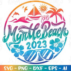 Myrtle Beach Svg Summer Beach Emblem Svg Hand Drawn Svg Print Decal ...