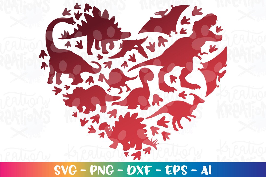 Dinosaur Heart Shape SVG T Rex Heart Valentine's Day Print Iron on Cut ...