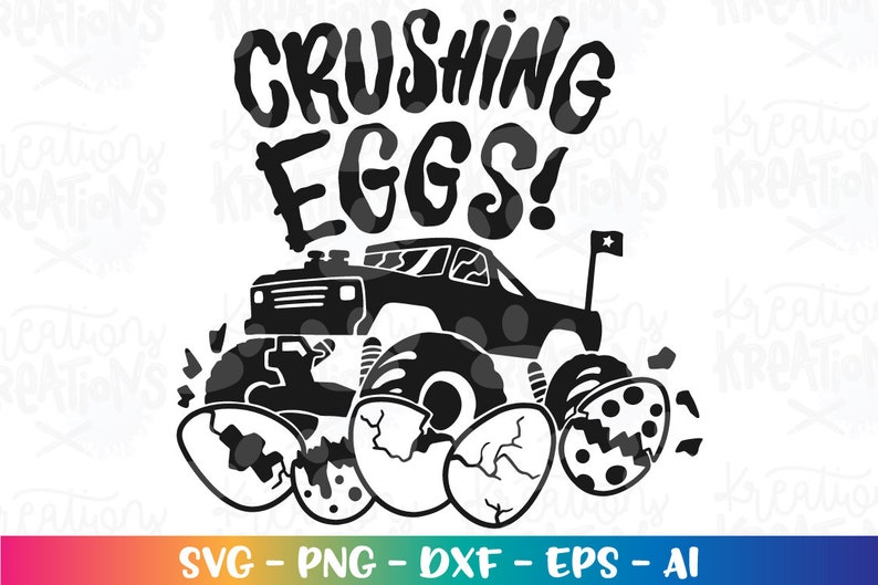 Monster Truck SVG Crushing Eggs Easter Svg Kids Funny Iron on - Etsy