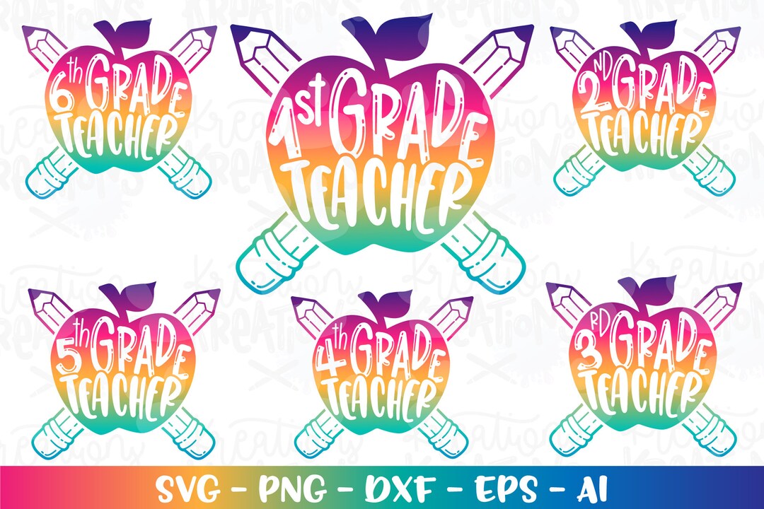 Teacher Bundle Pack SVG 1st to 6th Grade Teacher Print Iron on Cut ...