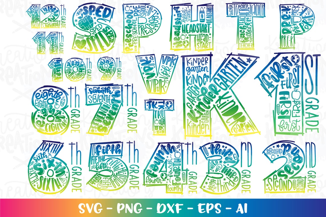 Back to School Bundle Pack Svg Kindergarten Pre-k 1st to 12th - Etsy