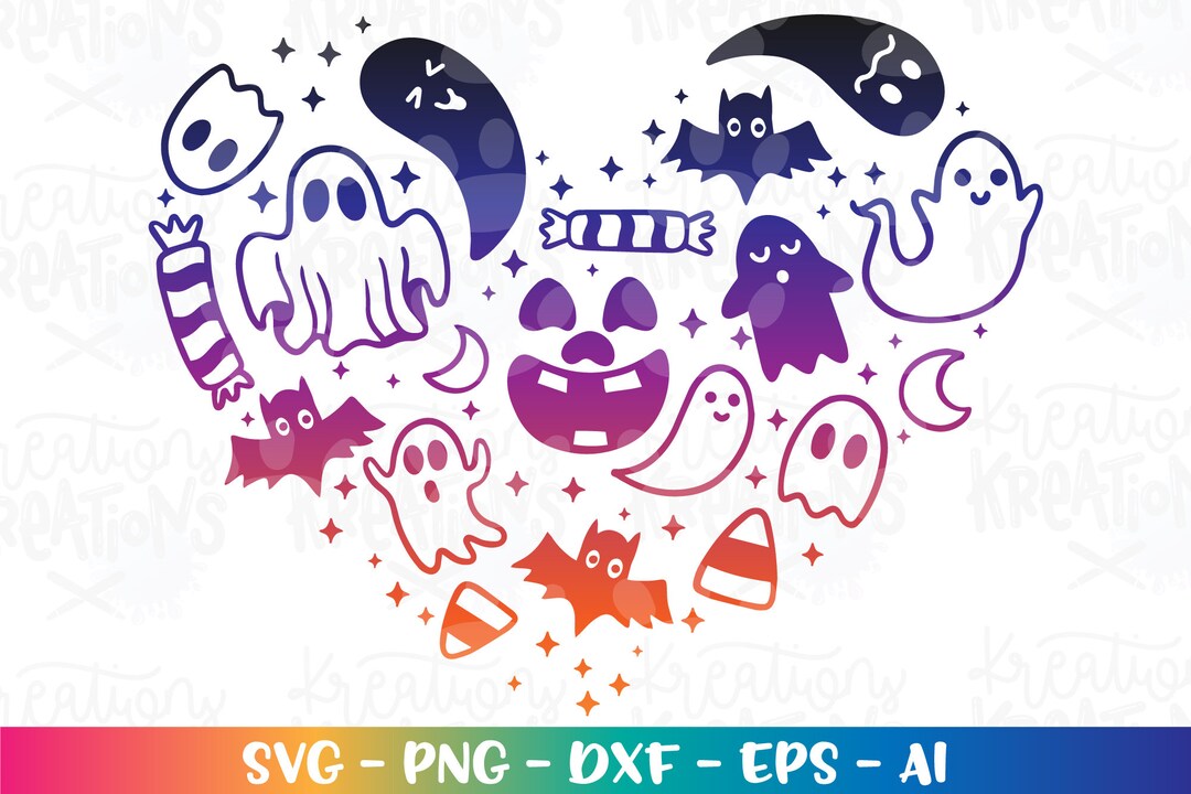 Halloween Ghost Heart Shape SVG Cute Ghost Clipart Print Iron on Cut ...